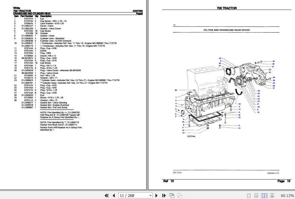 White Tractor 700 Parts Catalog 43327300