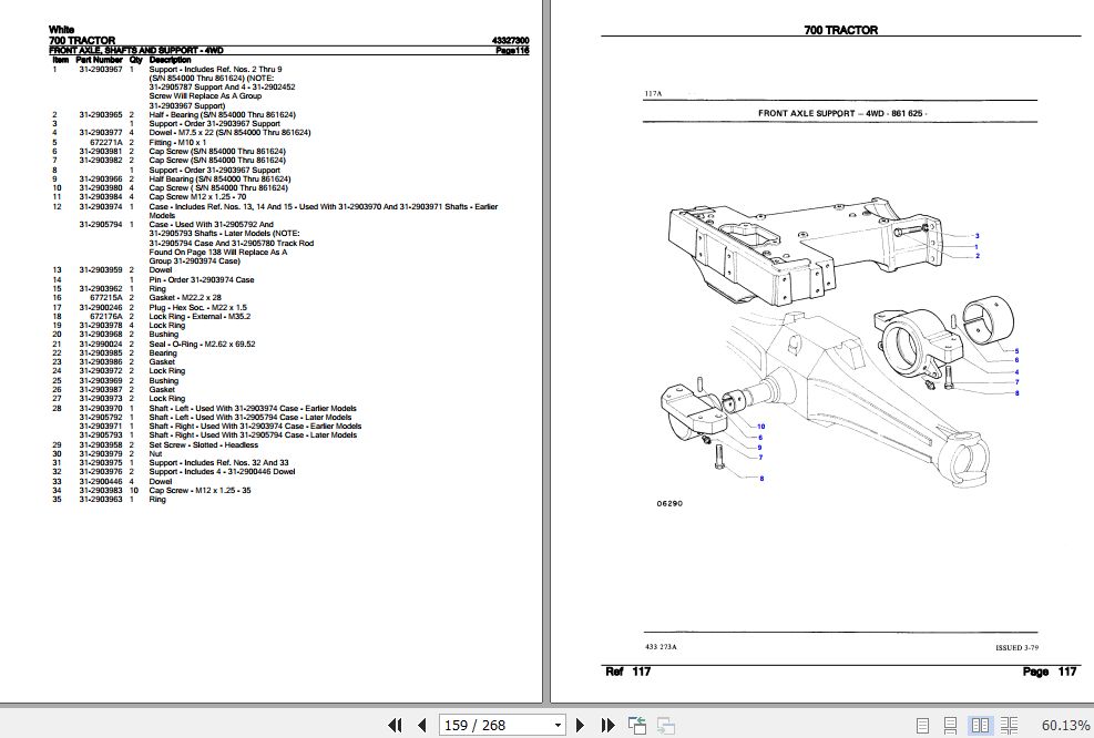 White Tractor 700 Parts Catalog 43327300