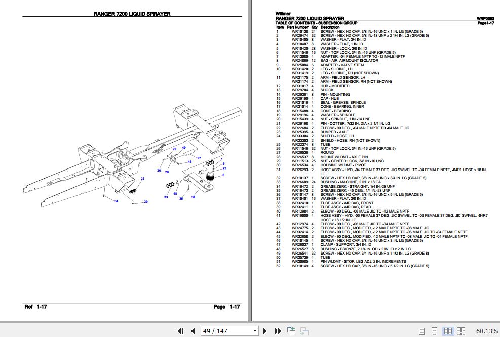 Willmar Liquid Sprayer Ranger 7200 Parts Catalog WRP0393