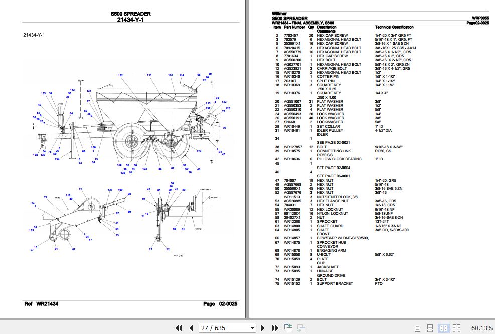 Willmar Spreader S500 Parts Catalog WRP0055