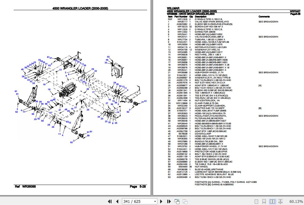Willmar Wrangler Loader 4500 Parts Catalog WRP0407