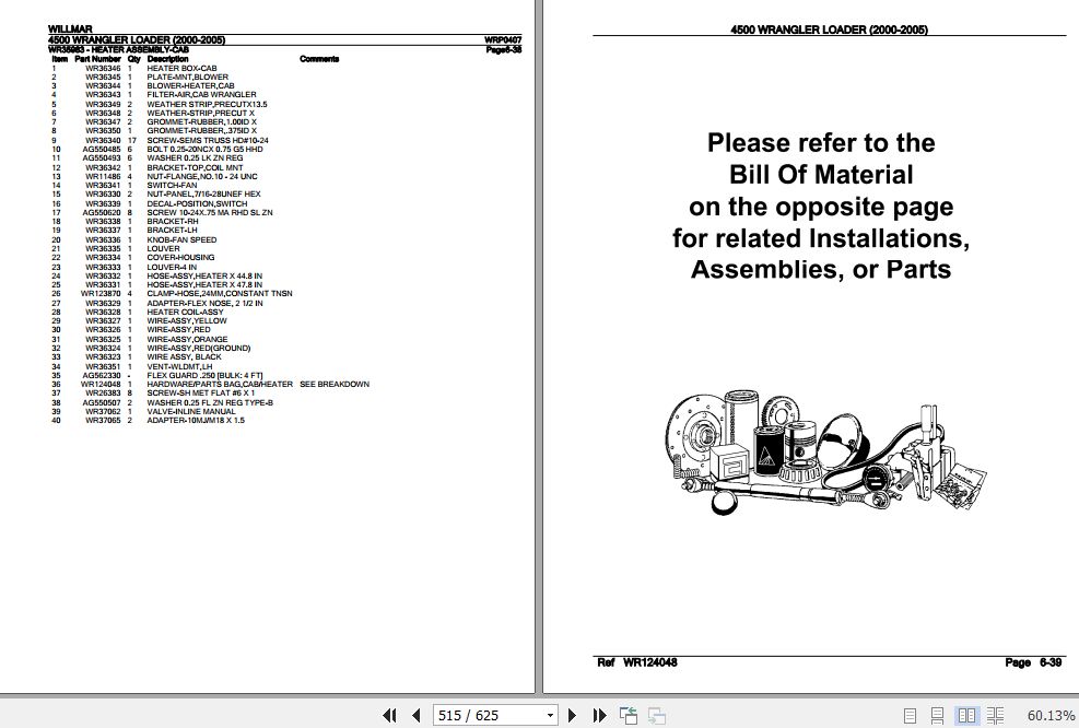 Willmar Wrangler Loader 4500 Parts Catalog WRP0407