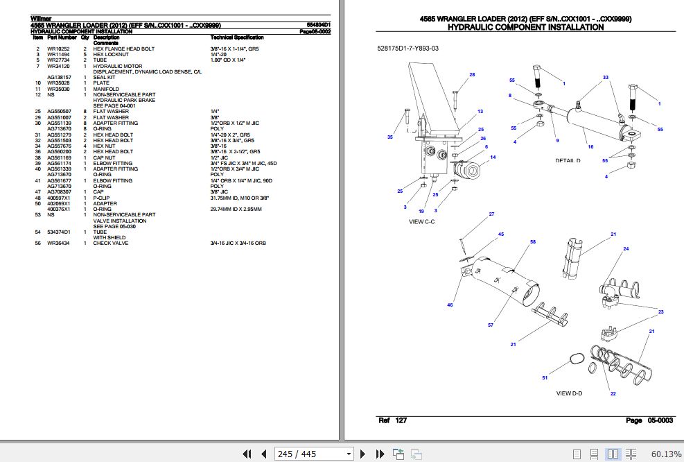 Willmar Wrangler Loader 4565 Parts Catalog 554804D1