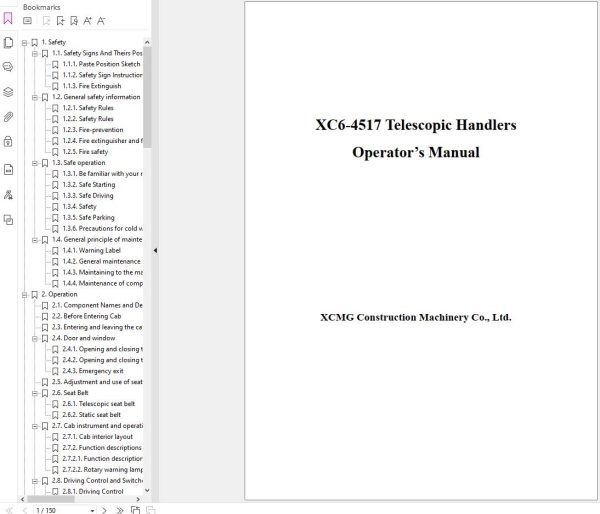 XCMG Telehandler XC6-4517 Operators Manual