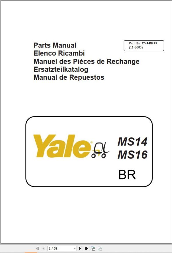 Yale Forklift MS14 MS16 Diagrams and Parts Catalog 2005
