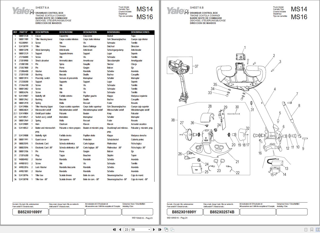 Yale Forklift MS14 MS16 Diagrams and Parts Catalog 2005
