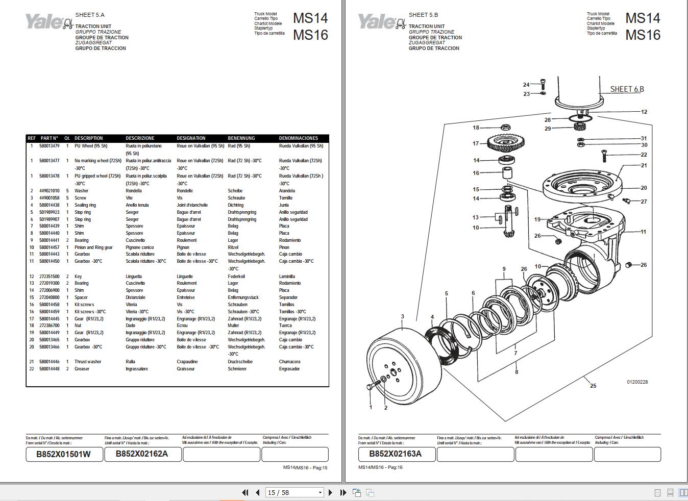 Yale Forklift MS14 MS16 Diagrams and Parts Catalog 2006