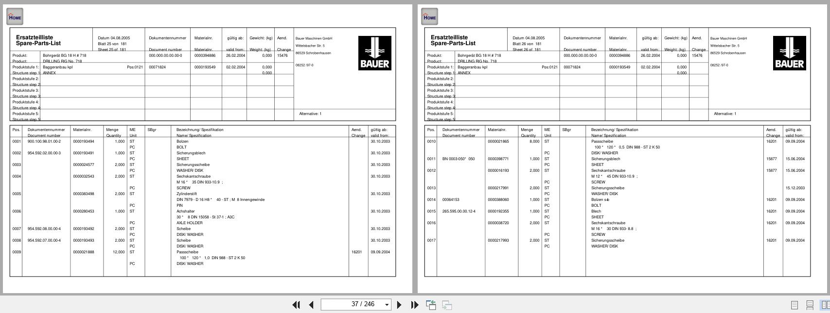 Bauer Drill Rig BG 18 H Parts Manual