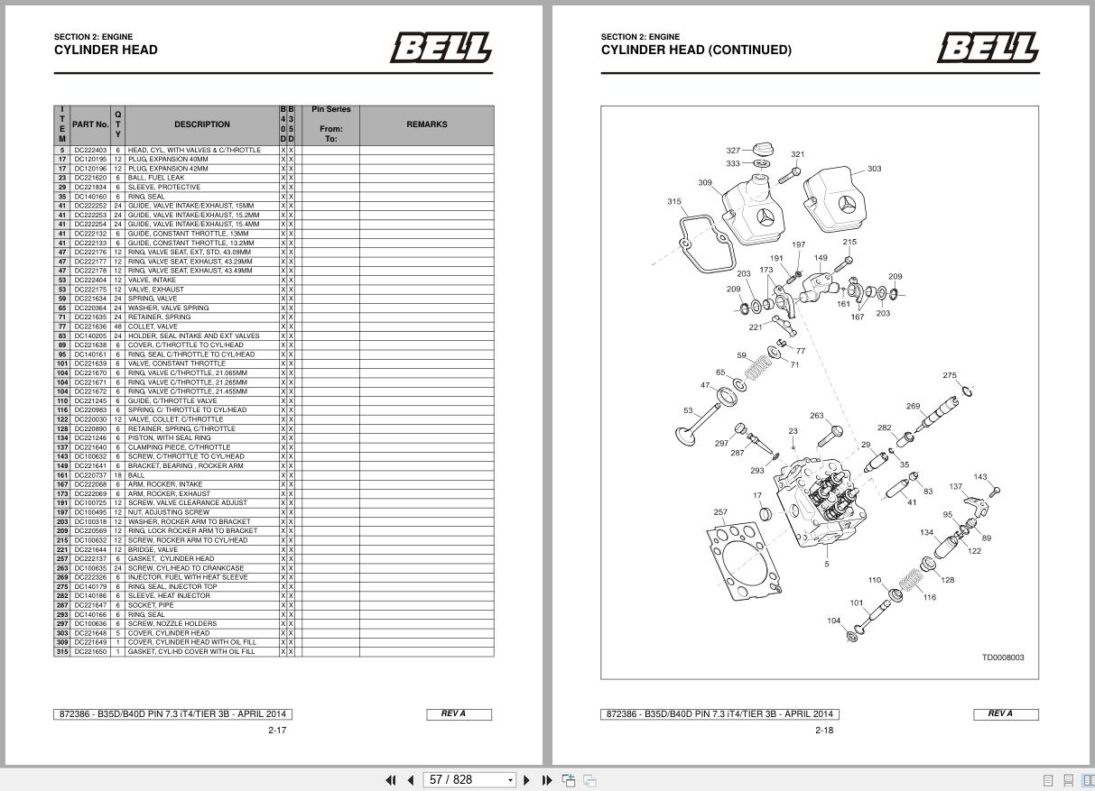 Bell Dump Truck B40D B35D PIN 7.3 Tier 3B IT4 Parts Manual 872386