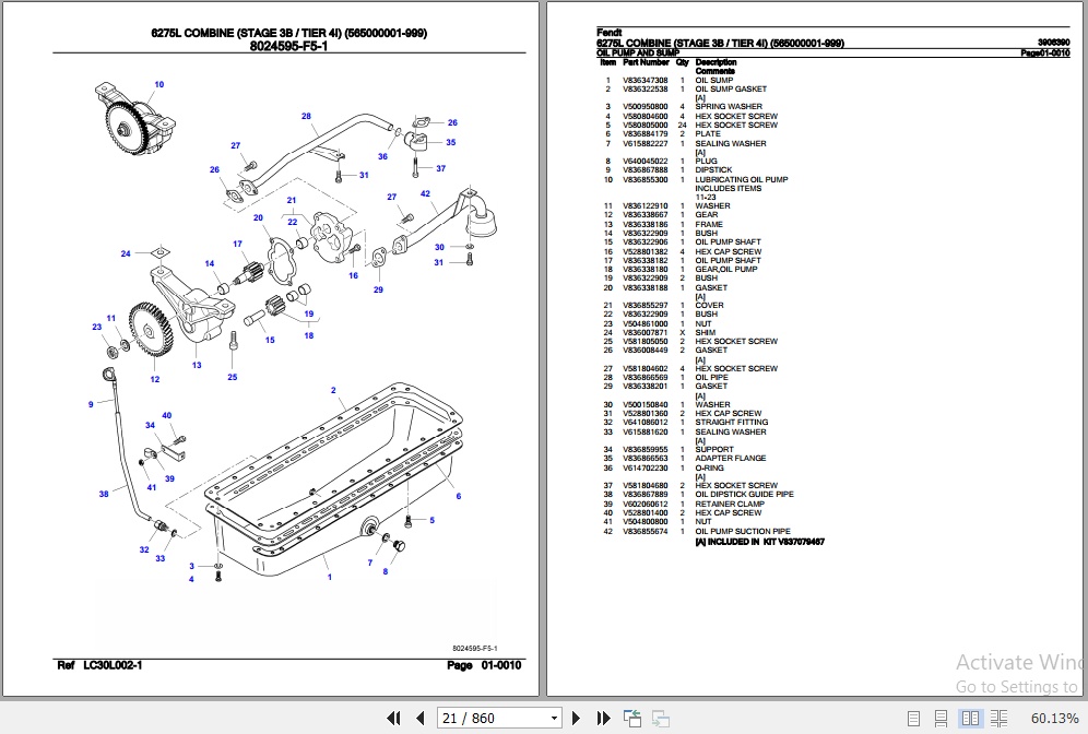 Fendt Combine 6275L Parts Catalog 3906390 03.2019