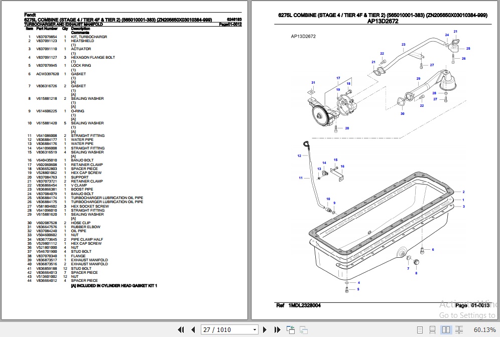 Fendt Combine 6275L Parts Catalog 6246183 03.2019
