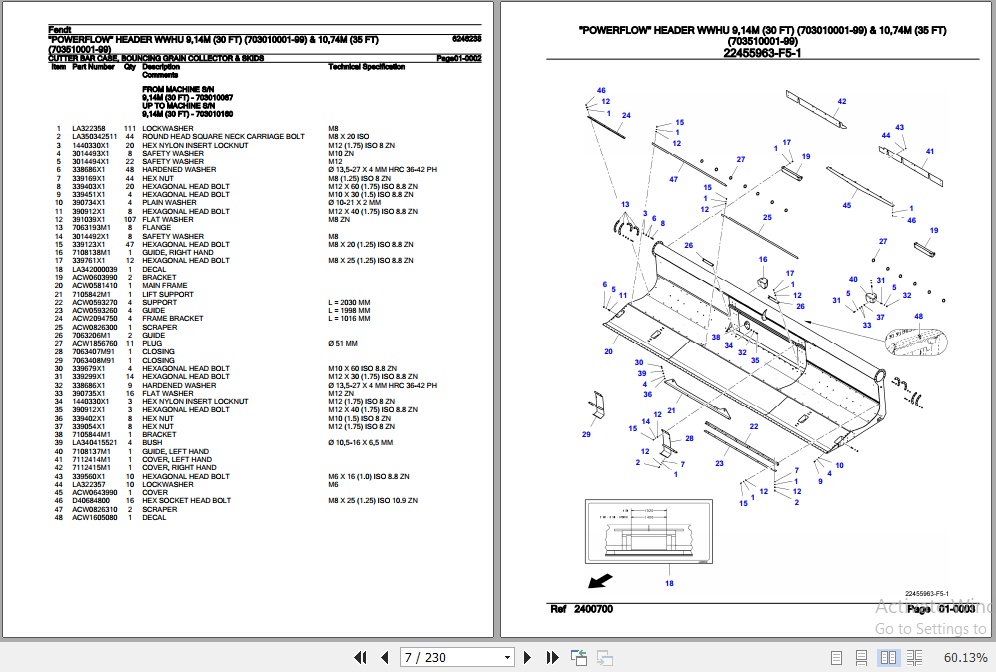 Fendt Harvesting Powerflow Header WWHU 9.14M And 10.74M Parts Catalog ...