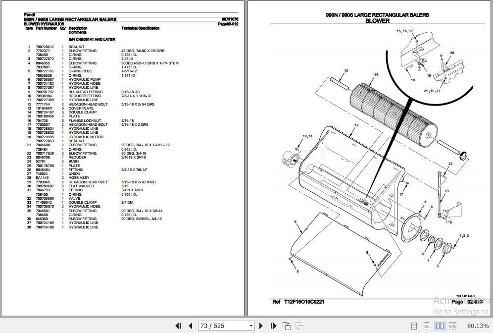 Fendt Large Rectangular Baler 990N 990S Parts Catalog 00731076 08.2012