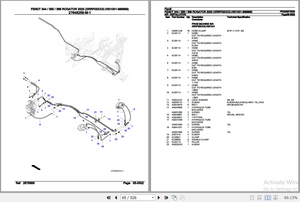 Fendt Sprayer 344 355 366 Rogator Parts Catalog FR300MY2020 2020