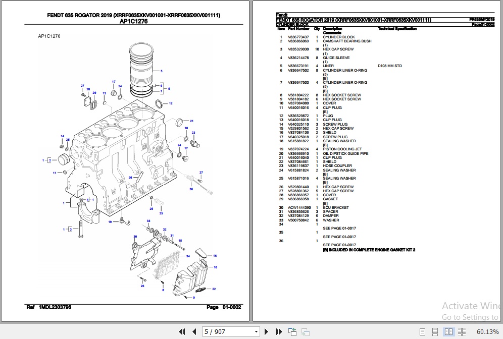 Fendt Sprayer 635 Rogator Parts Catalog FR635MY2019 2019