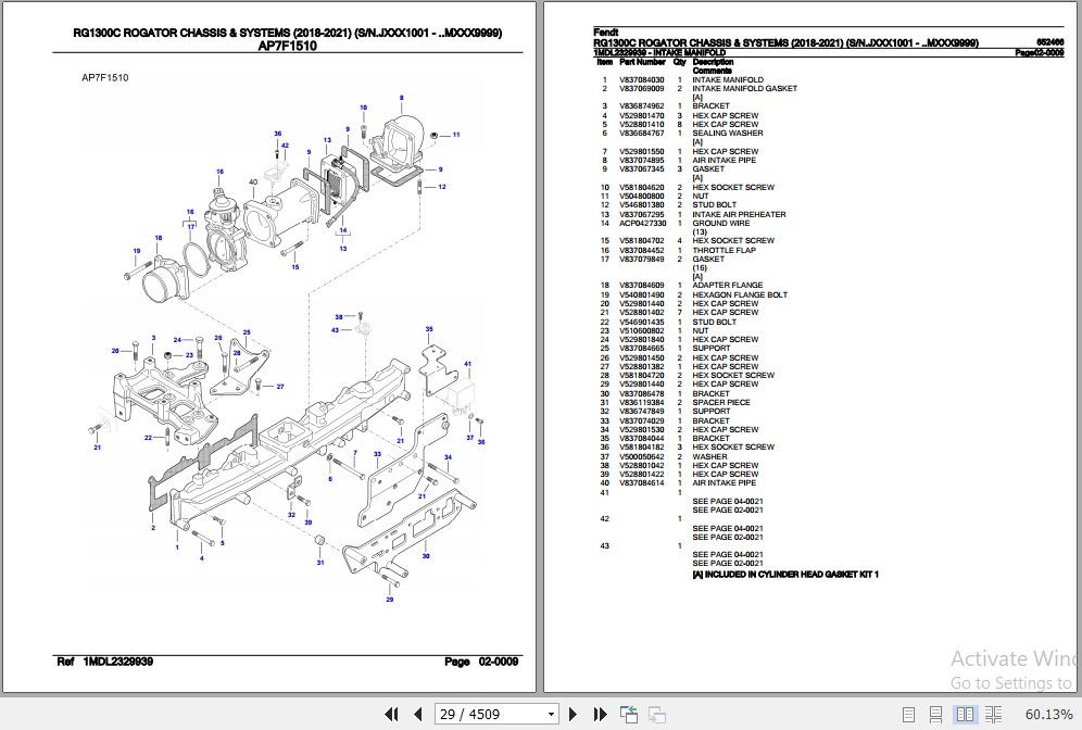 Fendt Sprayer RG1300C Rogator Chassis and Systems Parts Catalog 652466 ...