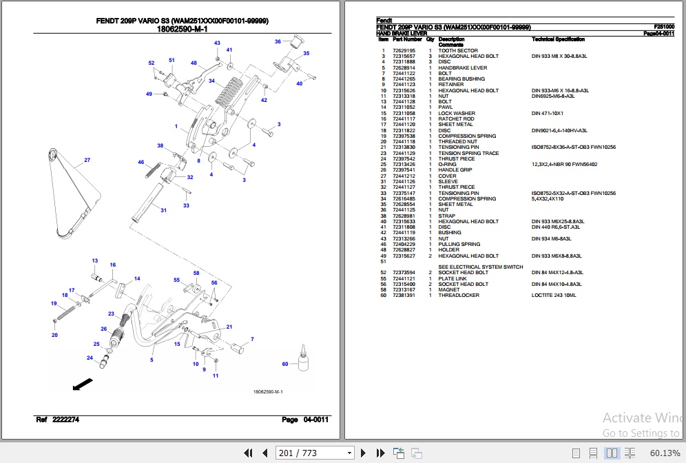 Fendt Tractor 209P Vario S3 Parts Catalog F251000 01.2020