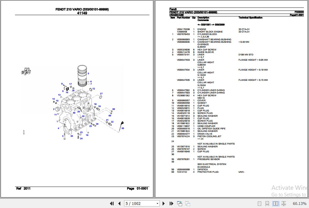 Fendt Tractor 210 Vario Parts Catalog F333000 06.2020