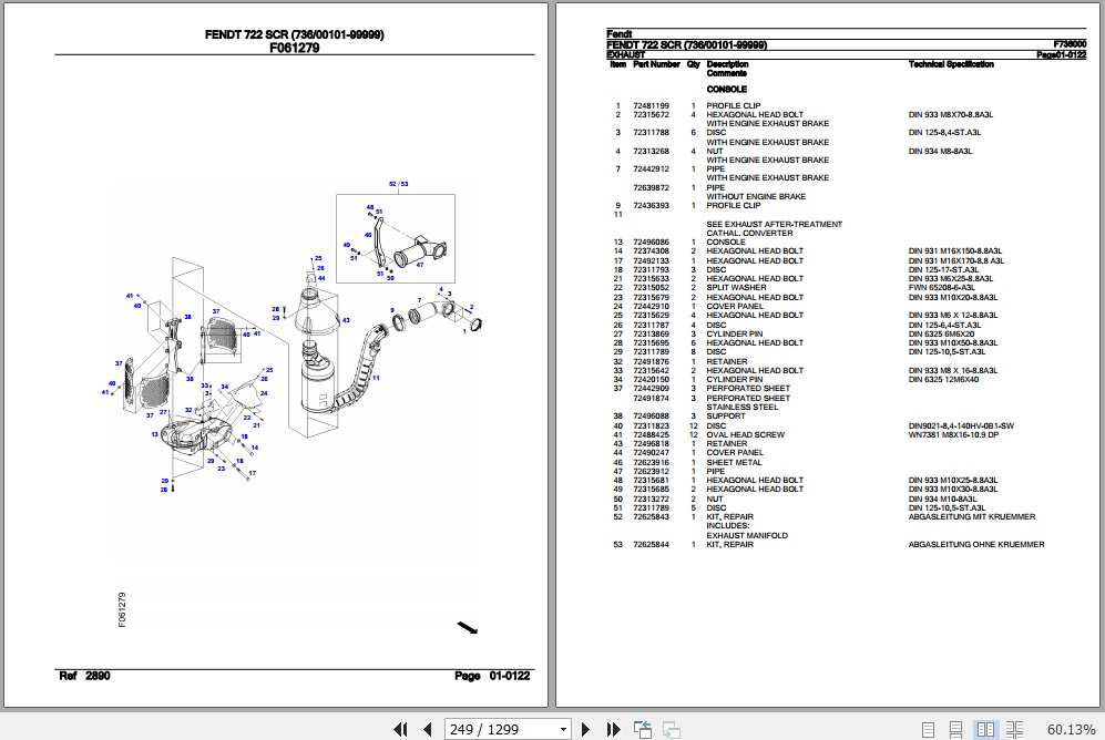 Fendt Tractor 722 SCR Parts Catalog F736000 10.2020