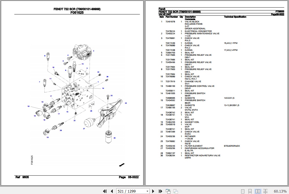 Fendt Tractor 722 SCR Parts Catalog F736000 10.2020
