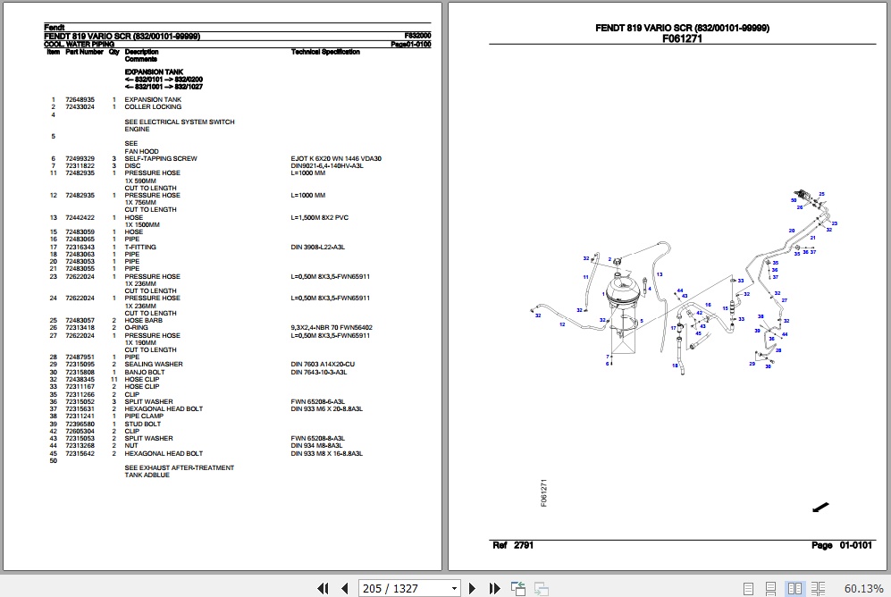 Fendt Tractor 819 Vario SCR Parts Catalog F832000 10.2019
