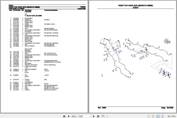 Fendt Tractor 819 Vario SCR Parts Catalog F832000 10.2019