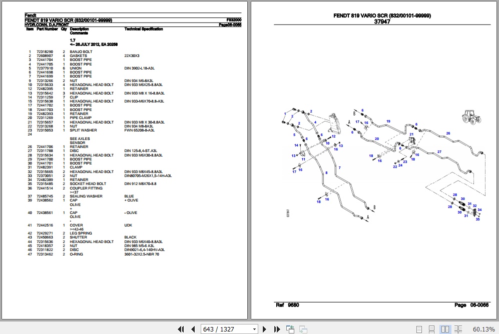 Fendt Tractor 819 Vario SCR Parts Catalog F832000 10.2019