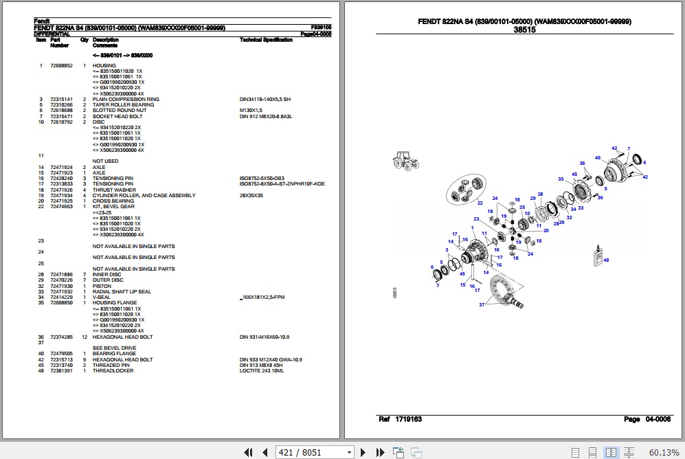 Fendt Tractor 822NA S4 Parts Catalog F839105 10.2019