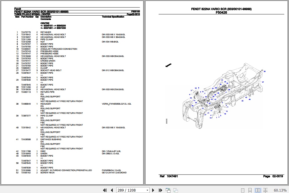 Fendt Tractor 822NA Vario SCR Parts Catalog F833105 10.2019