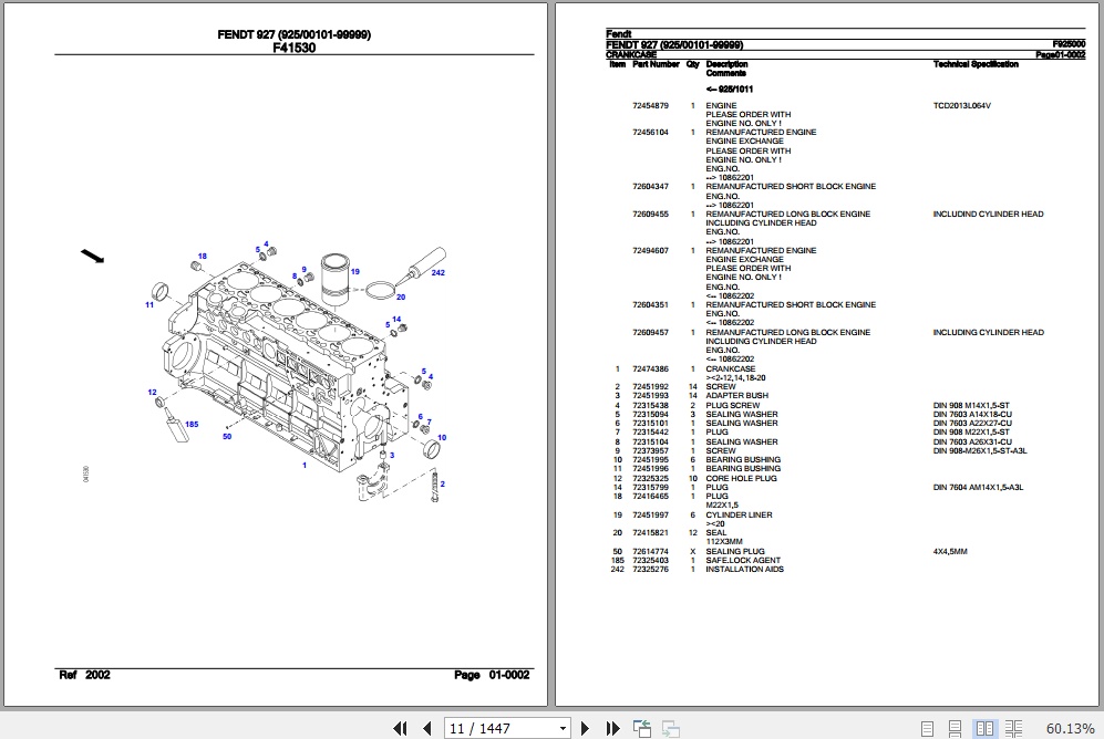Fendt Tractor 927 Parts Catalog F925000 09.2020