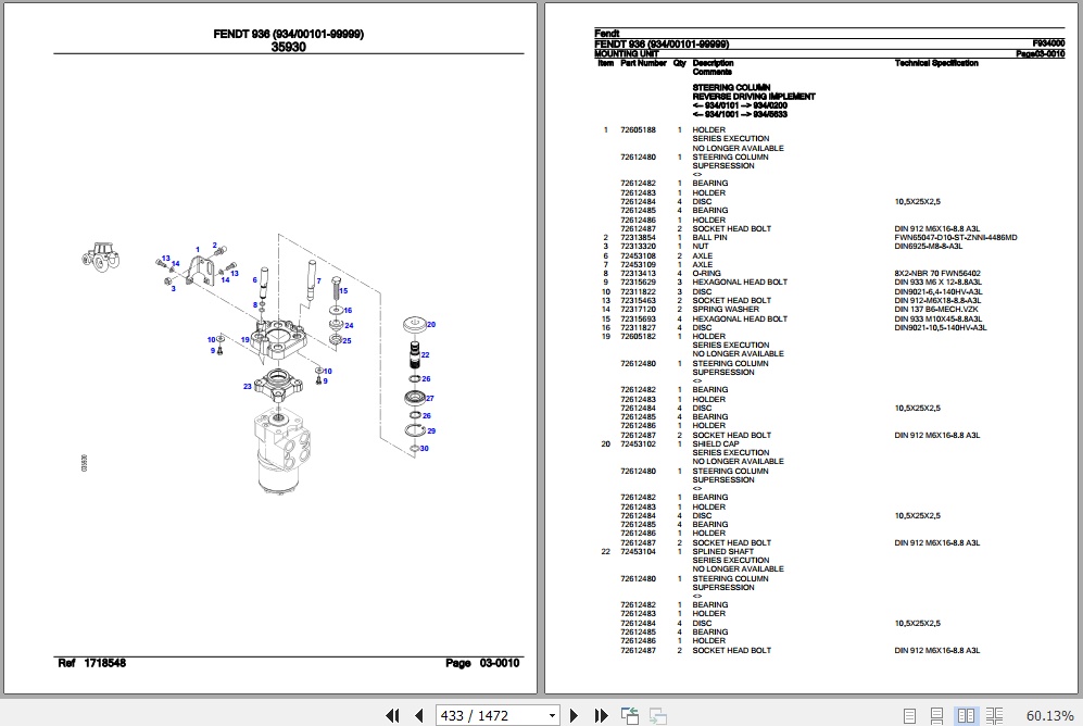 Fendt Tractor 936 Parts Catalog F934000 09.2020
