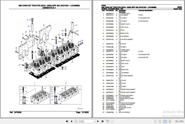 Fendt Tractor 938 Vario MT Parts Catalog 652365 2018 - 2020