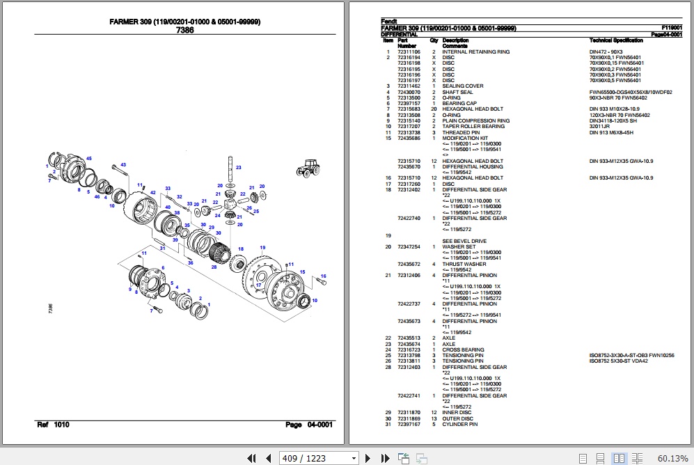 Fendt Tractor Farmer 309 Parts Catalog F119001 01.2020