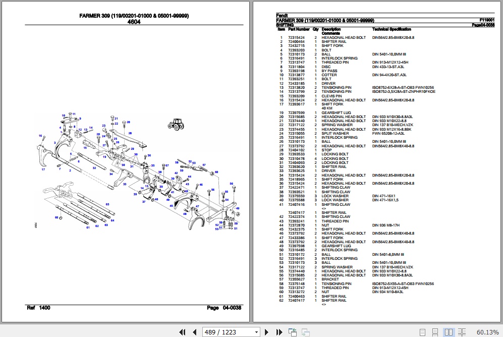 Fendt Tractor Farmer 309 Parts Catalog F119001 01.2020