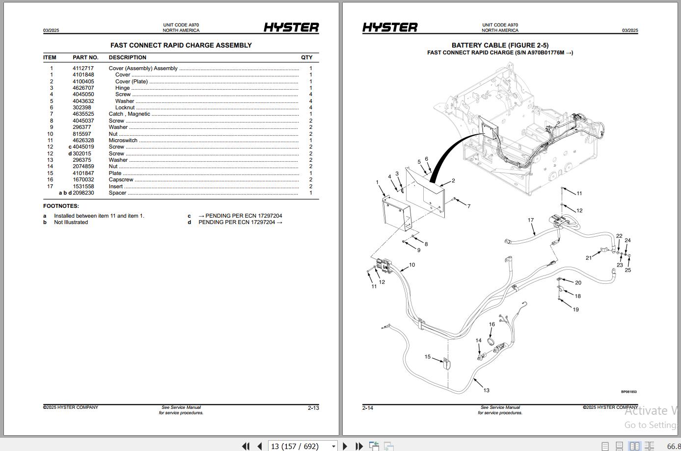 Hyster Forklift J80-120XN J100XNL A970 Parts Service Manual 2025