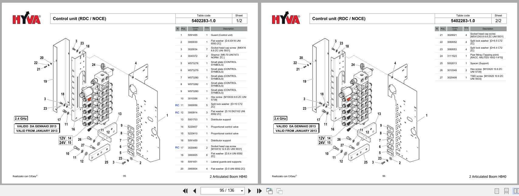 Hyva Articulated Boom HB40 Parts Manual