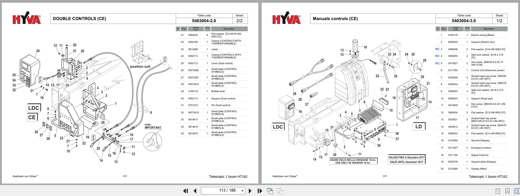 Hyva Telescopic Boom HT162 Spare Parts Catalog