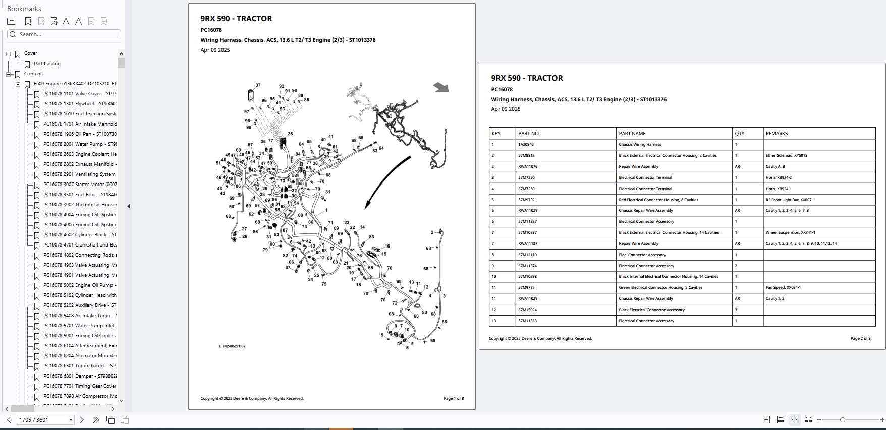 John Deere Tractor 9RX 590 E600 Engine Part Catalog PC16078