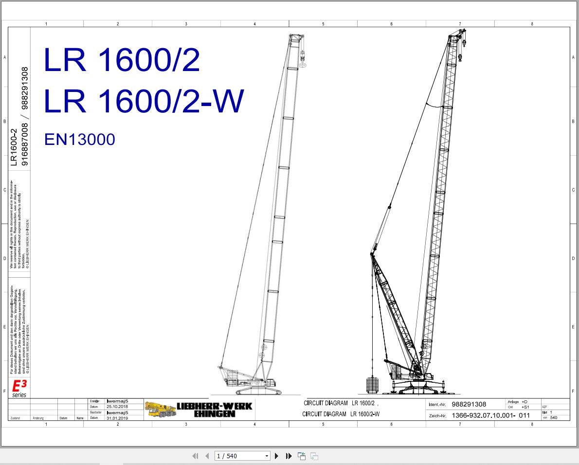 Liebherr Crane LR 1600-2 Z74607 Electric and Hydraulic Diagrams EN