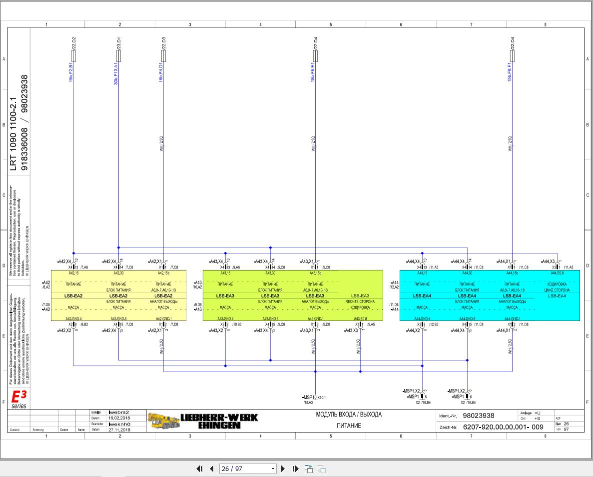 Liebherr Crane LRT 1100-2.1 Z54300 Electric and Hydraulic Diagrams RU