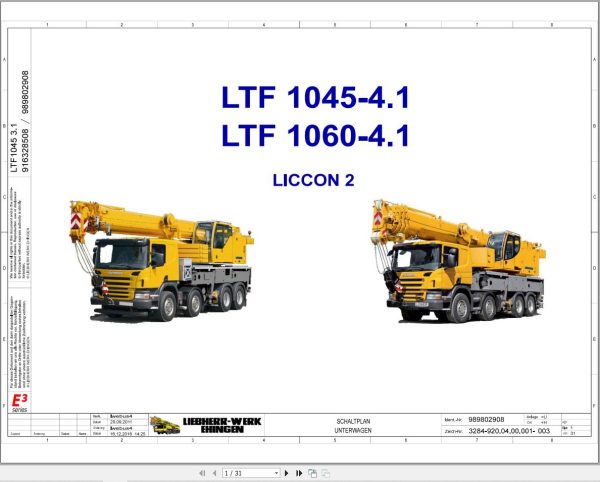 Liebherr Crane LTF 1045-4.1 Z75593 Electric and Hydraulic Diagrams DE