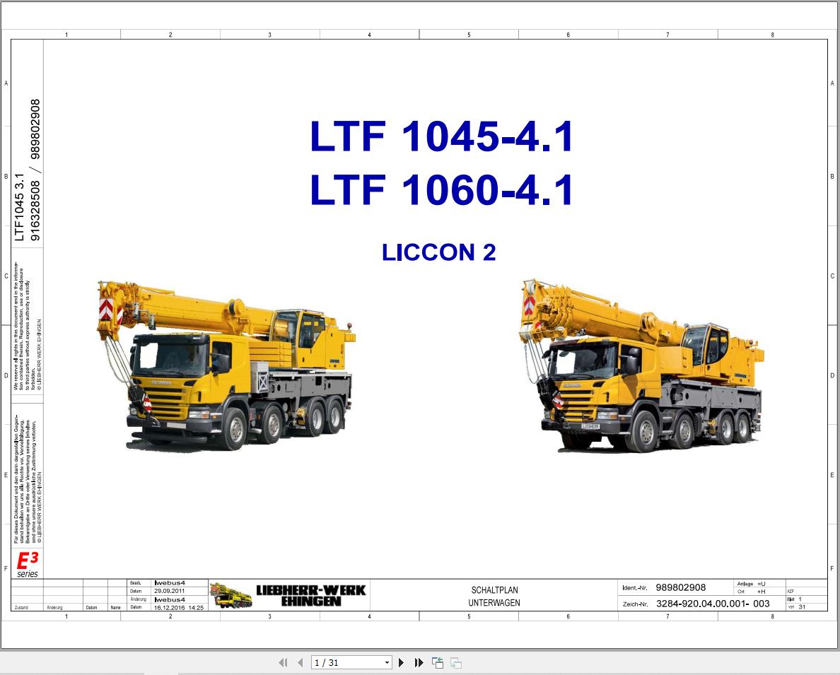 Liebherr Crane LTF 1045-4.1 Z75593 Electric and Hydraulic Diagrams DE