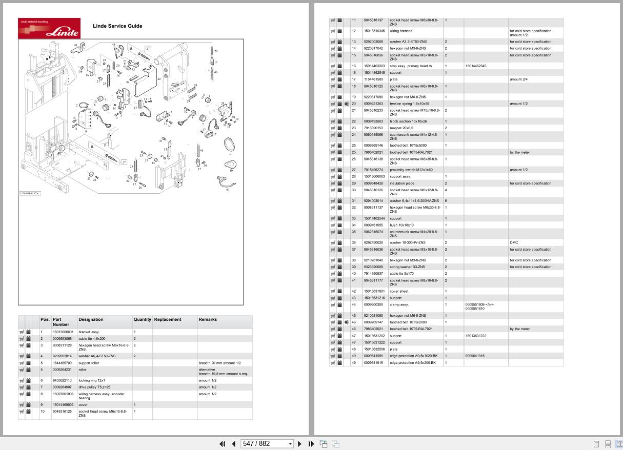 Linde Forklift R1120-01 R10 R12 R14 R16 R20 R25 Parts Manual 2023