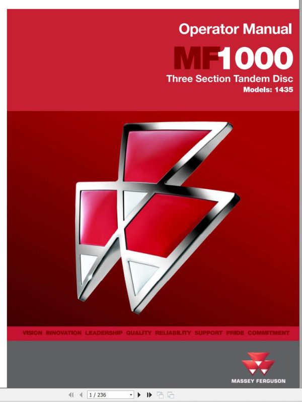 Massey Ferguson 3 Section Tandem Disc 1435 Operator Manual 9971046MFJ