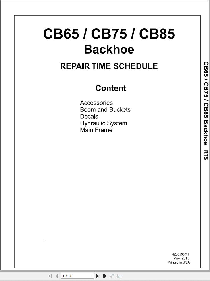 Massey Ferguson Backhoe CB65 CB75 CB85 Repair Time Schedule 4283590M1