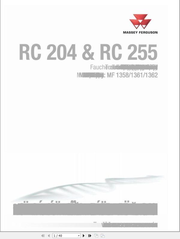 Massey Ferguson Conditioner RC204 RC205 Operator Manual FEL12835901