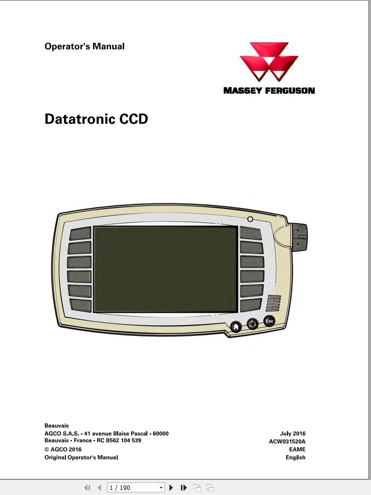 Massey Ferguson Datatronic CCD Operator Manual