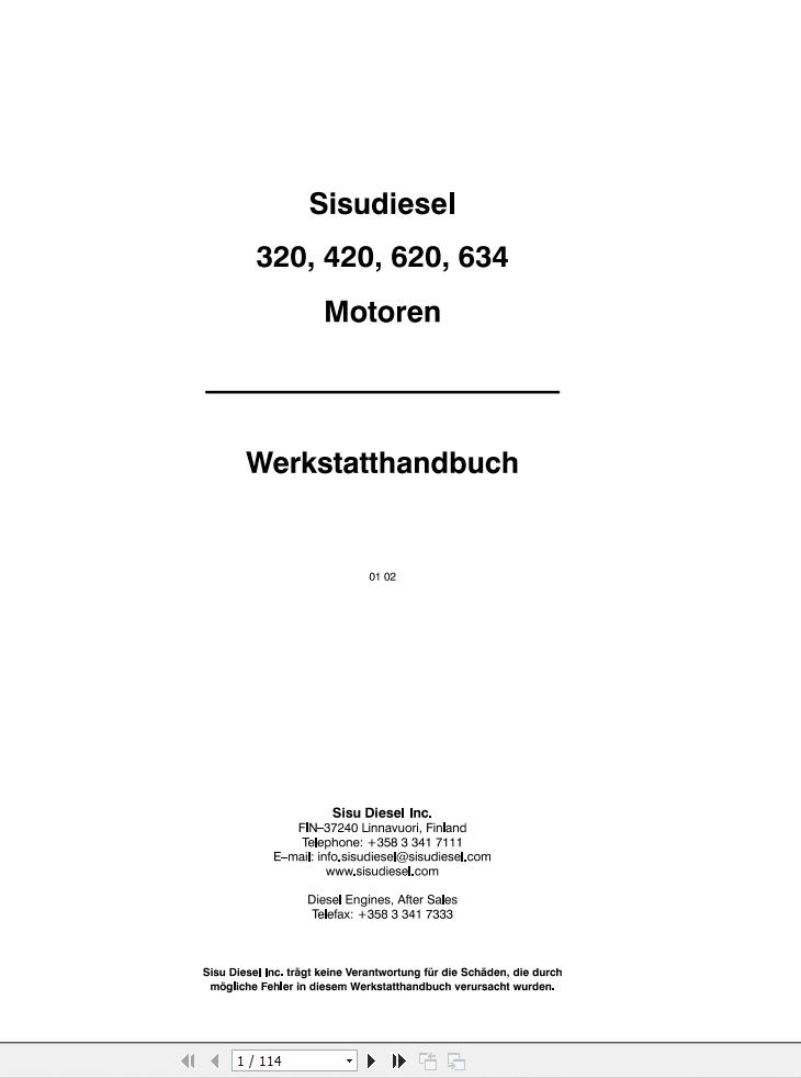 Massey Ferguson Engine Sisu 320 420 620 634 Workshop Manual DE