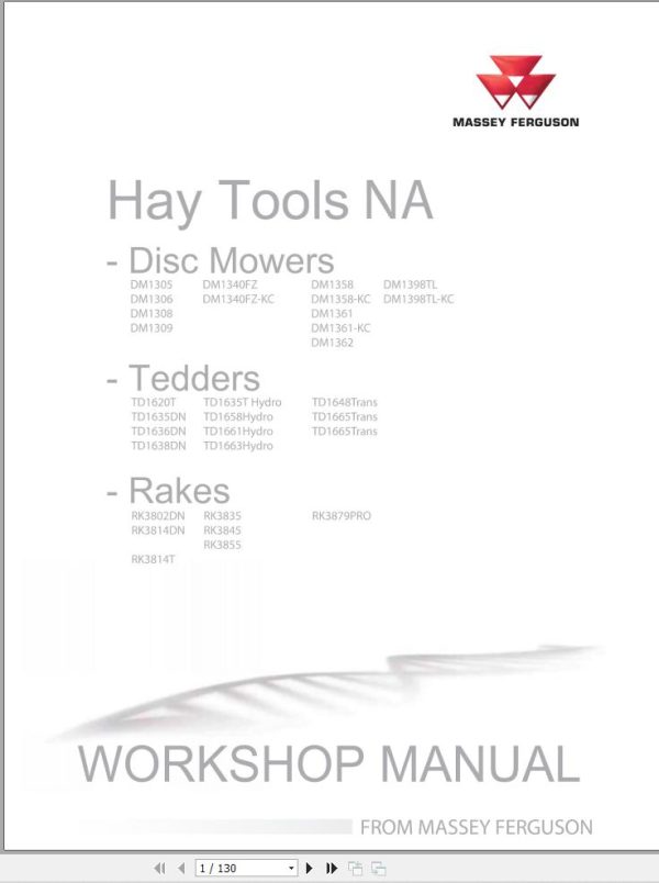 Massey Ferguson Hay Tools NA Workshop Service Manual