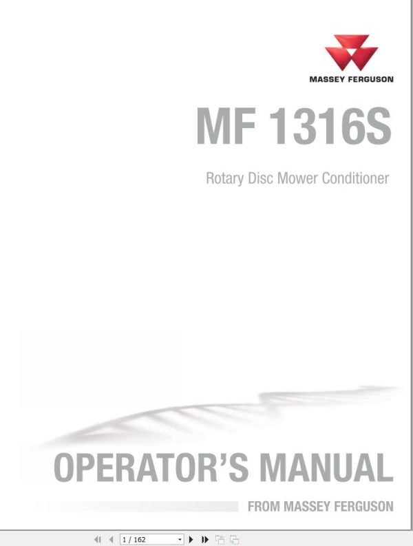 Massey Ferguson Mower Conditioner 1316S Operator Manual 700750345B